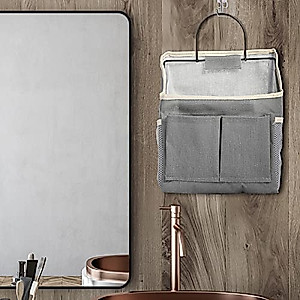 6 Pack Wall Hanging Storage Bag Bulk, Wall Hanging Organizer with Pockets, Linen Cotton Wall Pouch Basket with Sticky Hooks for Over The Door Closet Bathroom Bedroom Kitchen Dorm Room (Gray)