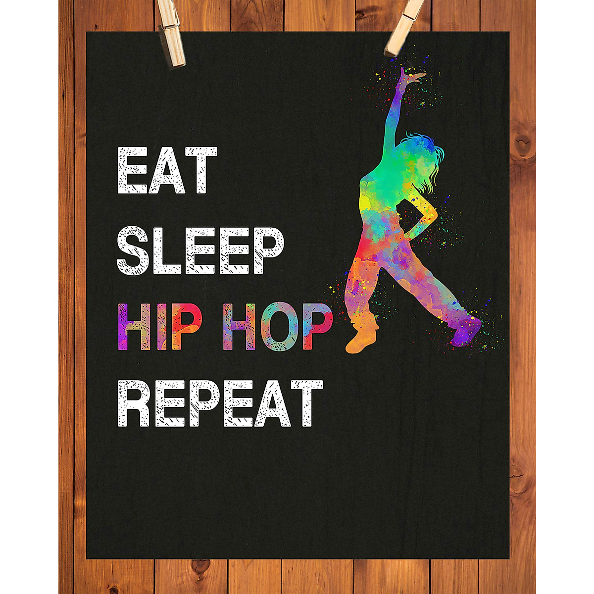 Eat Sleep Hip Hop Repeat, Girl Dancer Abstract Quote Wall Art Print 11"x14", Unframed Poster, Ideal for Lovers of Hip Hop, Freestyle Dance, Dance Teacher, Dance Studio Decor