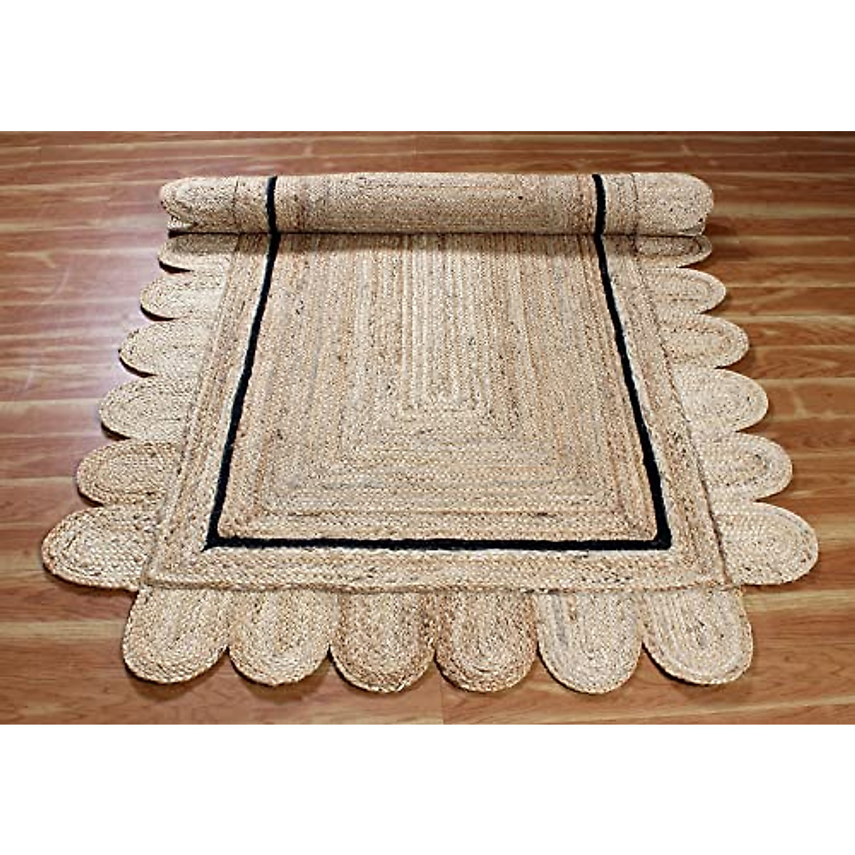 CASAVANI Hand Braided Rag Rug Geometric Beige & Black Jute Rug Best Uses for Hallway Enterway Best Uses for Bedroom,Dining Room,Entertainment Room 4x6 Feet