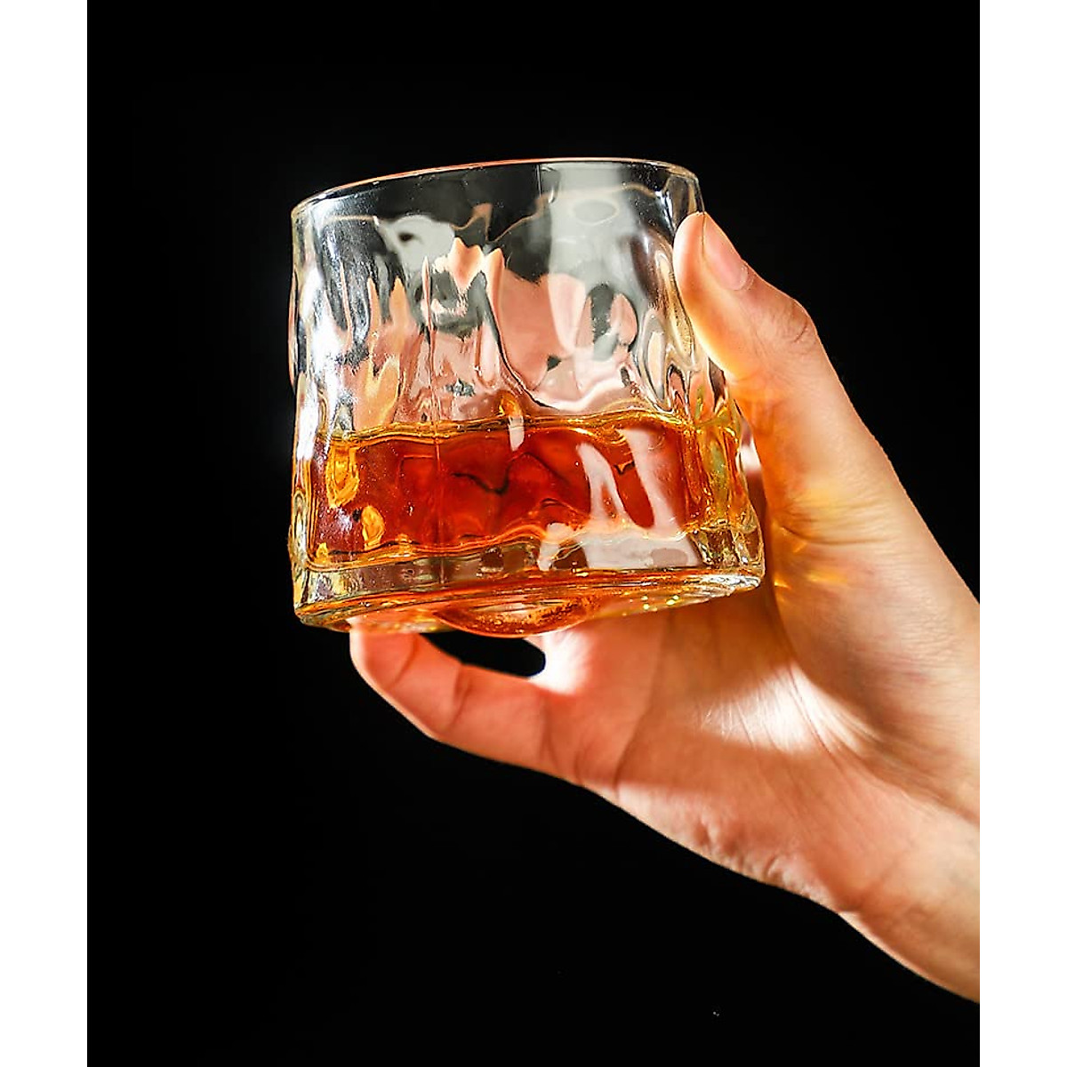 4 Pack Crystal Whiskey Glasses, Old Fashioned Lowball Bar Tumblers for Drinking Bourbon, Scotch Whisky, Cocktails, Cognac
