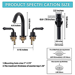 KZH Black Bathroom Faucet for Sink 3 Hole, Widespread Bathroom Sink Faucet,8 inch 2 Handle Basin Faucet Mixer Taps with Water Supply Lines & Pop Up Drain