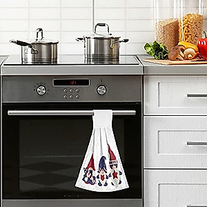 KOCOART Independence Day Kitchen Hand Towels Patriotic Gnomes Hanging Tie Towel 4th of July Dish Towels with Loop 2PCS, Soft Super Absorbent Fingertip Tie Towel Tea Dish Cloths for Bathroom