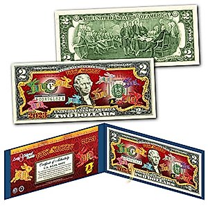 2023 Chinese Lunar New Year Year of The Rabbit Polychrome Uncirculated Two Dollar Bill Special Edition Collectible Display Blue Folio