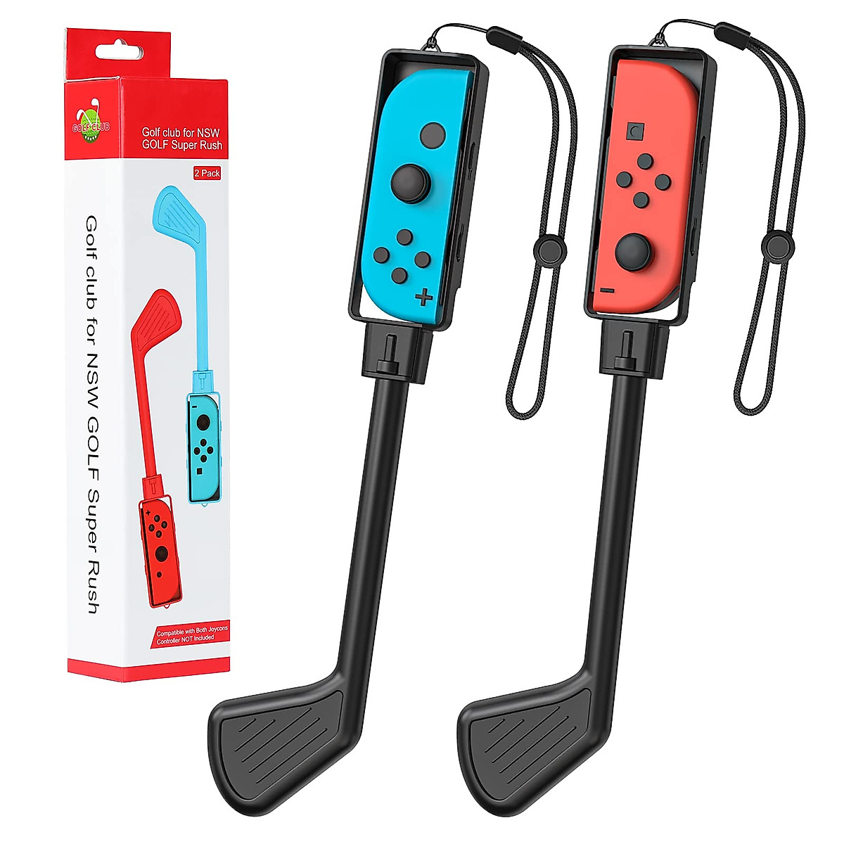 MoKo Golf Clubs Fit with Switch/Switch OLED Model (2021) Mario Golf: Super Rush Golf Handle Grips Game Accessories Kit Fit with Joy-Con Controller 2 Pack with Rotatable Golf Rod &Wrist Strap, Black
