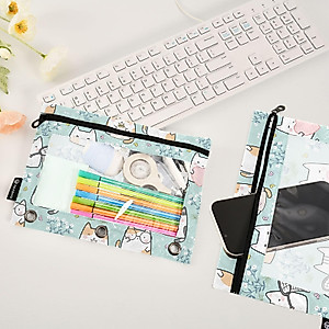 Kawaii Cute Cat Binder Pencil Pouch for 3 Ring Pencil Pouch with Zipper Clear Window Pencil Case Pencil Pouches Bags for Travel Office Supplies Cosmetic, 2 Pack
