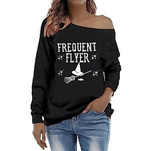 Decogiver Womens Off Shoulder Long Sleeve Witch Costume Halloween Frequent Flyer Shirts B7 XL