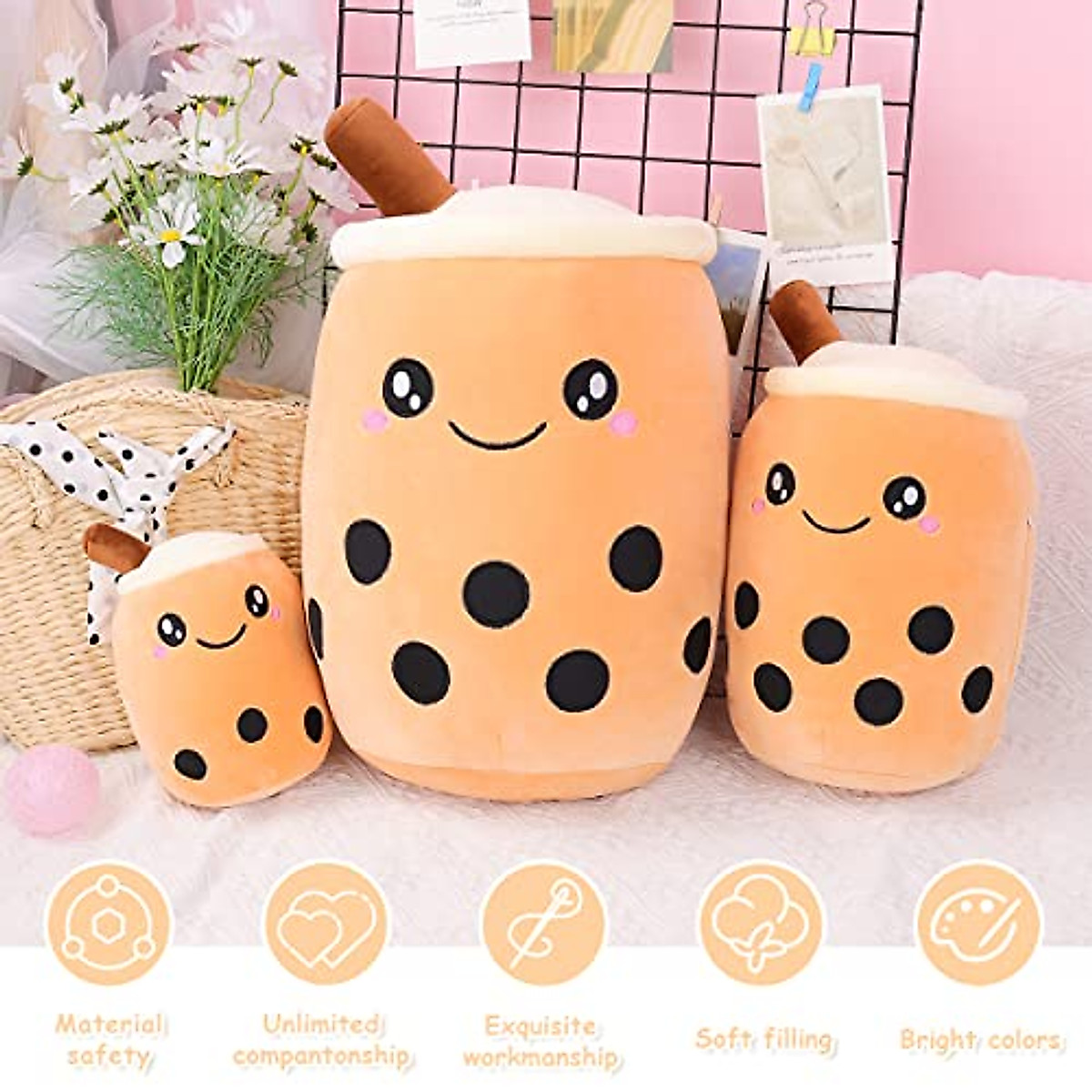 AIXINI 19.6 inch Boba Plush Stuffed Bubble Tea Plushie Cartoon Milk Tea Cup Pillow Big, Soft Kawaii Pillow
