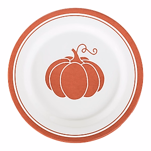 C.R. Gibson QAPS2-24068 Fall Leaves and Pumpkins Reusable Melamine Plate Set for Thanksgiving Dinners, 9" Diameter, 4pcs