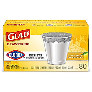 GLAD Small Kitchen Trash Bags, - 4 Gallon Trash Bag for Kitchen, Lemon Fresh Bleach Scent, Odor Eliminator, Leak Protection, 80 Count