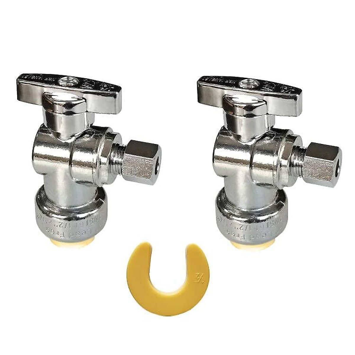 HQMPC Angle valve Angle Stop Valve, No lead Brass 1/2" Ptc x 1/4" Compression Push Fit Angle Shut Off Water Valve with Disconnect Clip Push-to-Connect, PEX, Copper, CPVC