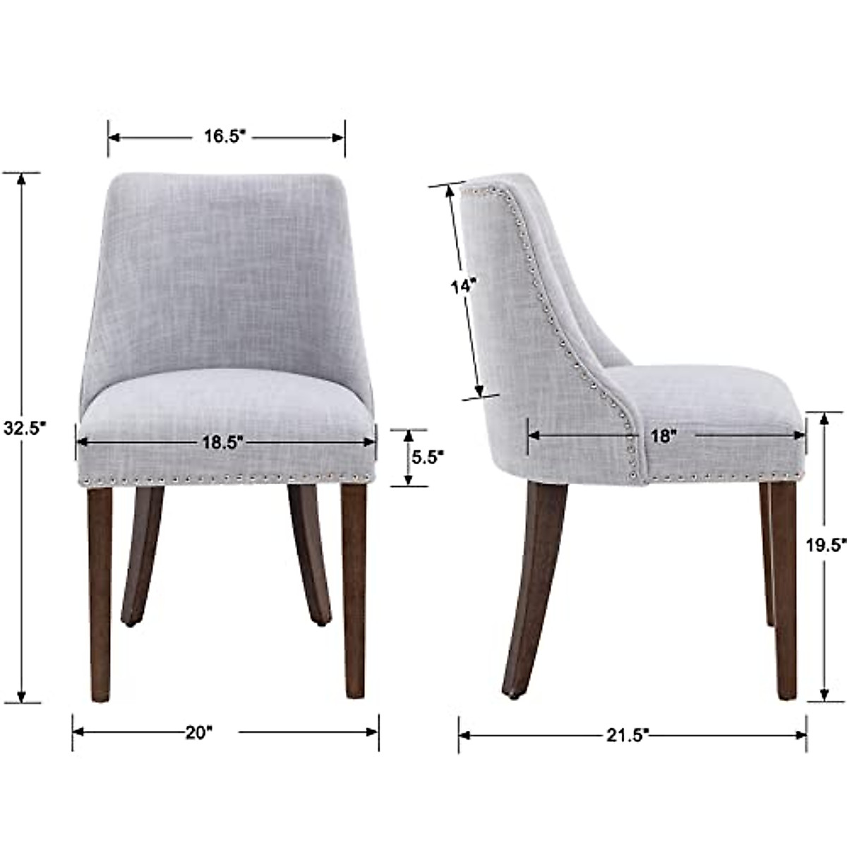 Kmax Fabric Dining Chairs Set of 4 Upholstered Side Chairs Farmhouse Accent Chairs with Nailhead Wood Legs for Dining Room Guest Room Restaurant, Grey