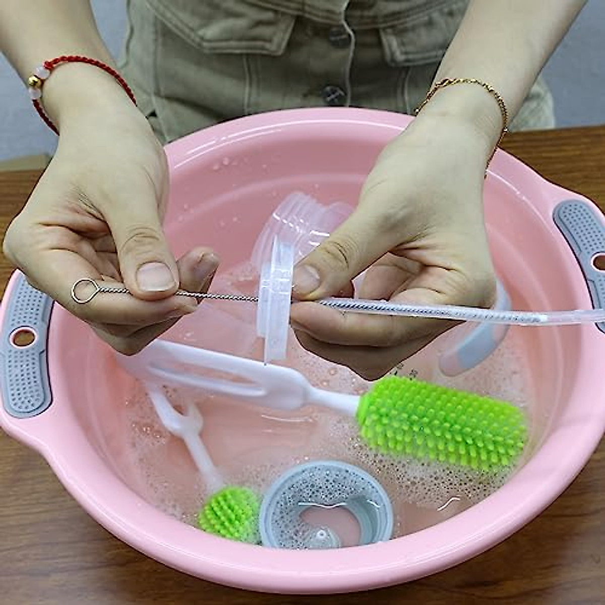 Baby Bottle Cleaning Brush, Set of 3 Silicone Bottles Cleaner - Bottle, Nipple and Straw Brushes