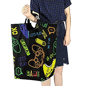 Ollabaky Collapsible Gamepad Laundry Basket, Large Foldable Easy to Carry Gaming Joysticks Laundry Hamper Bag Clothes Basket Laundry Bin Organizer for College Dorms, Laundry Room, Bedroom, Bathroom