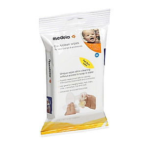 Medela Quick Clean Breast Pump and Accessory Wipes, 24 Count Resealable Pack, Convenient and Hygienic On the Go Cleaning for Tables, Countertops, Chairs, and More