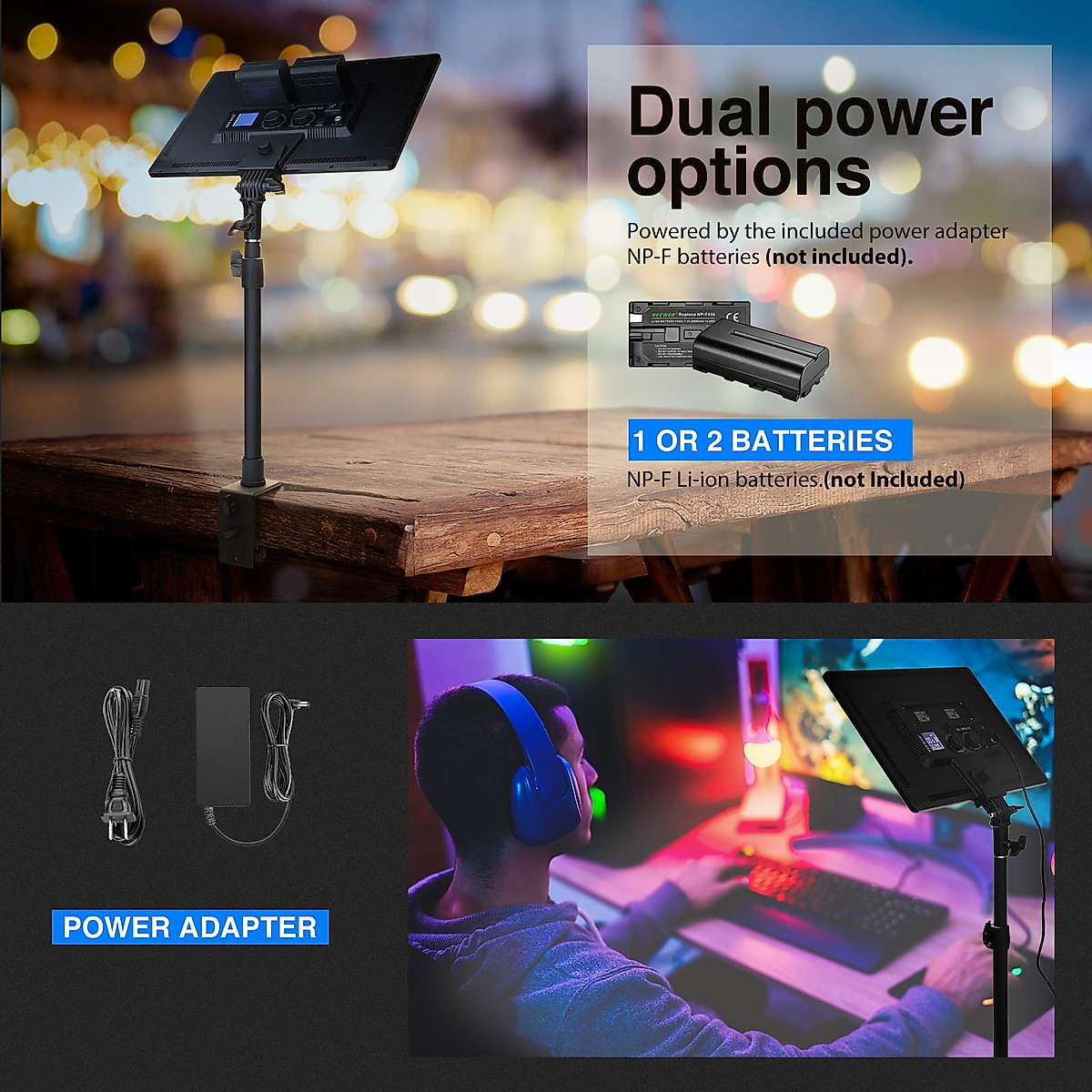 Neewer Desk Mount LED Video Light with C-clamp Stand and 2.4G Remote Kit: Dimmable Bi-Color 18" LED Panel 3200K-5600K 45W 4800Lux CRI 97+ Light for Photography YouTube Game Video Shooting Live Stream