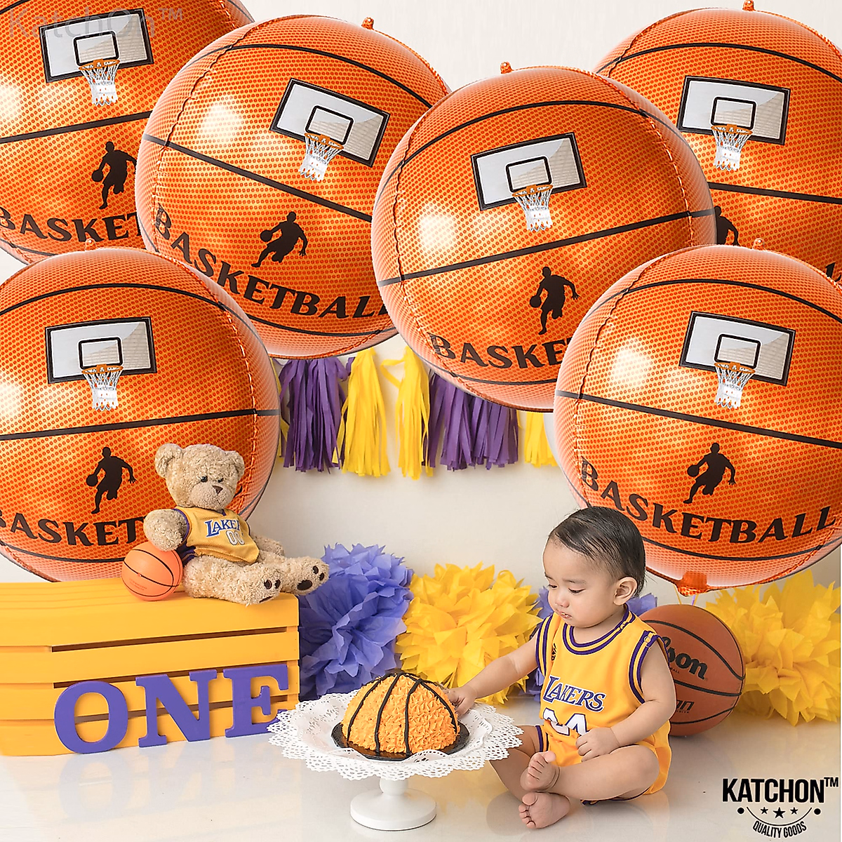 KatchOn, Big 22 Inch Basketball Balloons - Pack of 6, Basketball Foil Balloons | Basketball Balloon, Basketball Party Decorations, Basketball Senior Night Decorations | Basketball Birthday Decorations