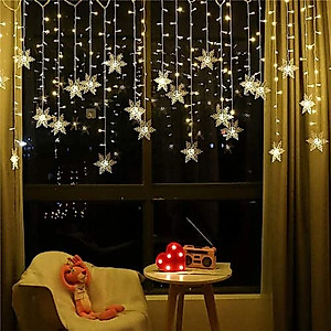 defdong 96 LED 3.5M Fairy Snowflake Lights, Christmas 4 Flashing Modes, Window Waterproof Suitable for Gardens, Parties, terraces, Christmas, Halloween and Holiday Decorations, Warm White (YXJ00123)
