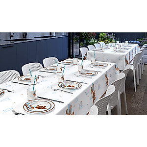 3 Pieces Teddy Bear Baby Shower Tablecloths Plastic Table Cover, Boho Brown Blue Baby Shower Birthday Party Decorations Supplies for Boys Kids Large Size 108×54 Inch Rectangular Cute Bear Table Cloth