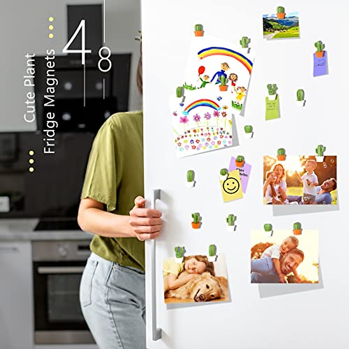 Fridge Magnet, 48 Pcs Refrigerator Magnets for Whiteboard, Cute Magnets Fridge, 6 Different Shaped Cactus Locker Magnets, Strong Fridge Magnets Fun Decorative Magnets for Fridge Kitchen Office