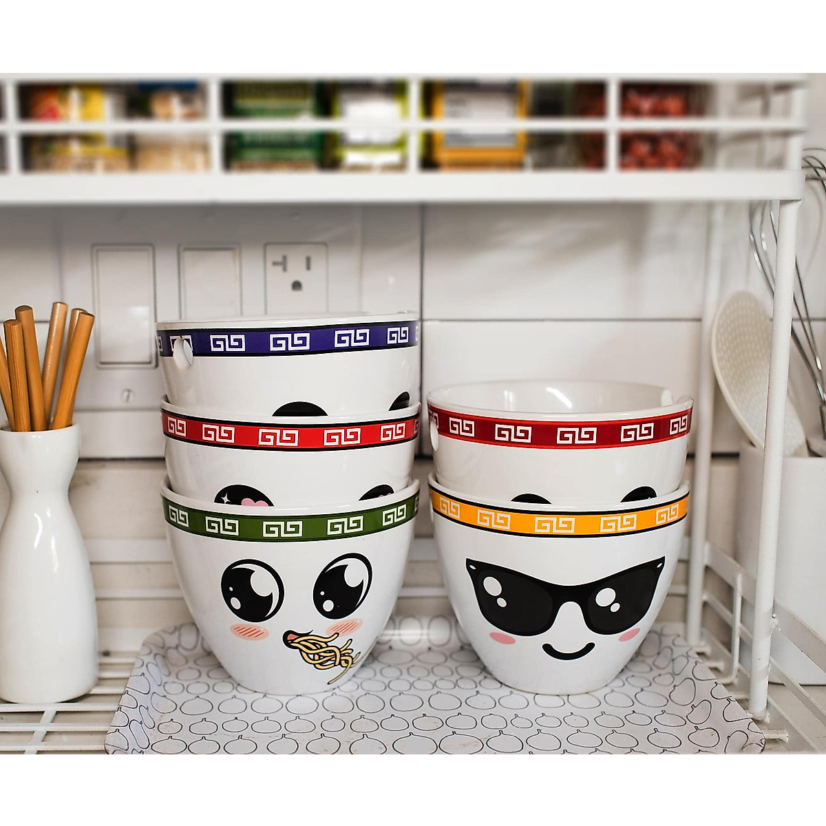 Boom Trendz Ramen Bowl Set of 5 | Ramentic | LoMein | PhoSho | Soba | TsoHungry, Multicolor