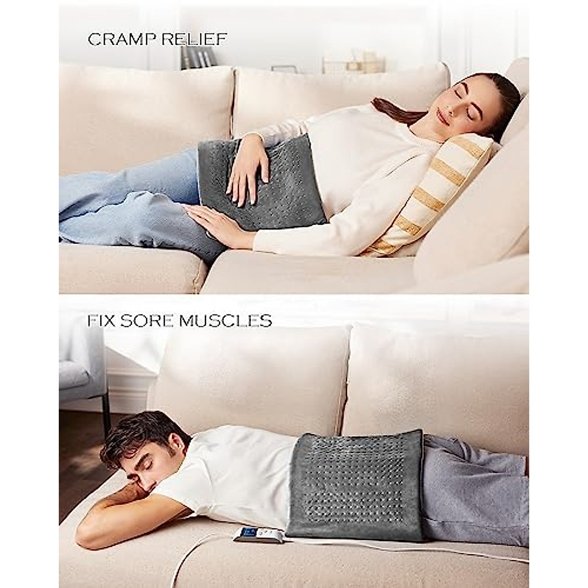 Boncare LCD Digital Control Extra Large Heating Pads for Back Pain Relief and Cramps with Auto Shut Off Fomentera de Calor Super Soft Moist/Dry Heat 12” x 24” (Light Gray)