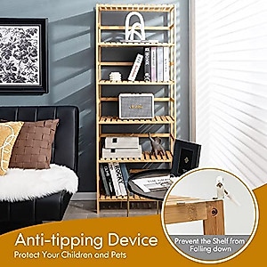 Giantex 6-Tier Bamboo Bookshelf, 63'' Tall Freestanding Storage Display Shelf with Adjustable Shelves, Easy Assembly Multipurpose Bookcase Shelf Rack for Living Room, Kitchen, Plants (Natural)