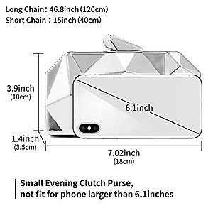 YAPAIOU Women Lattice Pattern Metal Evening Clutch Bag,Geometric Evening Clutch Purse Handbag With Chain Strap For Lady Wedding Party Prom Formal Occasion(Silver)