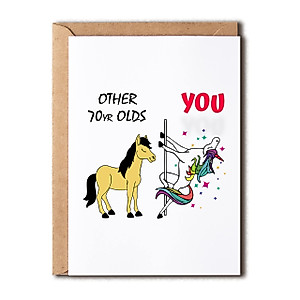 EruditeGifts Other 70Yr Olds You - 70Th Birthday Card - Dancing Unicorn Birthday - Hilarious 70Th Birthday Card - Other 70 Year Olds - Lovely Unicorn - Happy Birthday, 5 x 7 inches