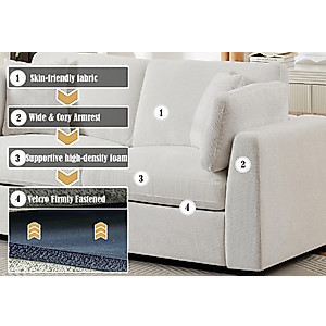 Sectional Sofa Deep Couch with Chaise Modular Sectional Couch with Extra Large Ottoman Corduroy Sectioanl Sofa Sleeper Couch for Living Room Apartment (White, 3 Seater with Ottoman)
