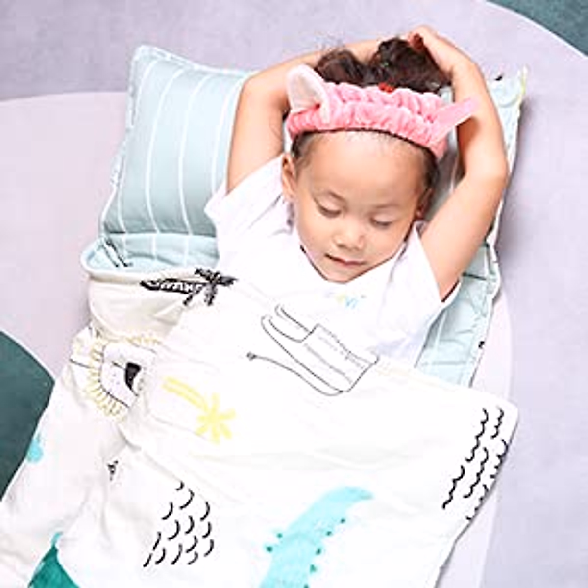 NEDVI Toddler Nap Mat with Carry Bag,Sleeping Bag with Removable Pillow,Measure 55x 21 x 1.5 Inches,Toddler Travel Bed,Lightweight - Cotton Soft,for Preschool, Daycare, Camping- Crocodile