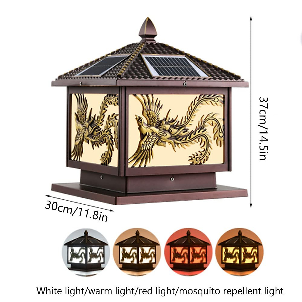 SHUANGZ Solar Red Pillar Lamp LED Solar Post Light Outdoo Waterproof IP54 with Dock Deck Lighting Courtyard Fence Column Lamp Square Fence Outdoor Post Light Garden Villa Home Garden Lamp