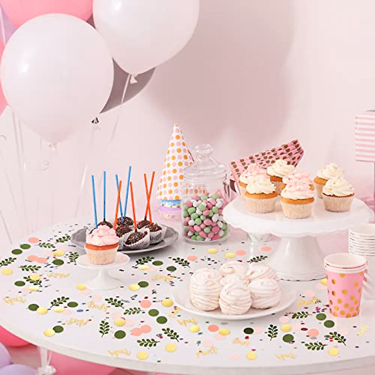 400 Pcs Greenery Baby Shower Confetti Scatter Decorations, Sage Olive Green Table Confetti Dots with Eucalyptus and Gold Baby Confetti Scatter for Baby Shower Gender Reveal Decor