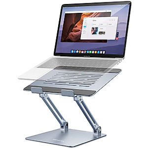 AboveTEK Laptop Stand, Adjustable Laptop Riser, Aluminum Computer Stand for Laptop up to 17.3 Inches, Portable Laptop Holder Compatible with MacBook Pro, HP, Ergonomic Desktop for Office, Home, Grey