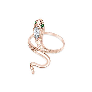 AFFY 14k Rose Gold Over Sterling Silver Simulated Emerald With Cubic Zircinia Snake Band Ring Jewelry For Ladies, Ring Size 4