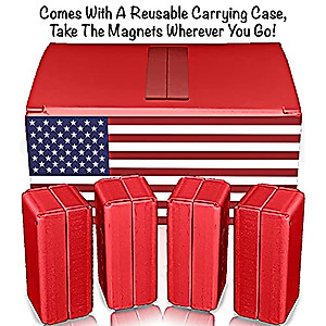 Magnetic Flag/Curtain Weights 8 Pack of Waterproof Magnets + Carrying Case, Great For Stopping American Flag Tangles, Clip On Bottom, Heavy Duty Works Outdoor To Stop Wind (Red)…