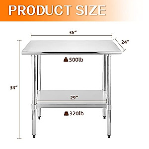 HOCCOT Stainless Steel Table for Prep & Work 24" X 36" inches with Adjustable Shelf, Commercial Workstations, Utility Table in Kitchen Garage Laundry Room Outdoor BBQ