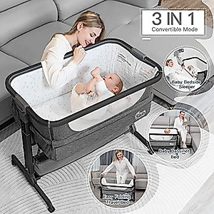 SKIH Baby Bedside Sleeper,Baby Bassinets,Quick Assemble Travel Bassinet with Storage Basket,Portable Baby Crib for Safe Co-Sleeping,Adjustable Baby Playard for Infant Newborn(Charcoal Grey)
