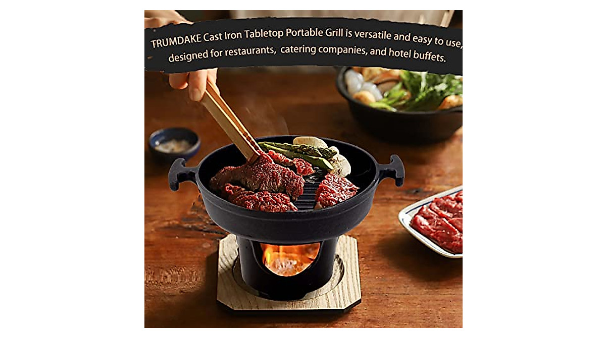 TRUMDAKE Mini Japanese Hibachi Grill - Portable Cast Iron BBQ 7"