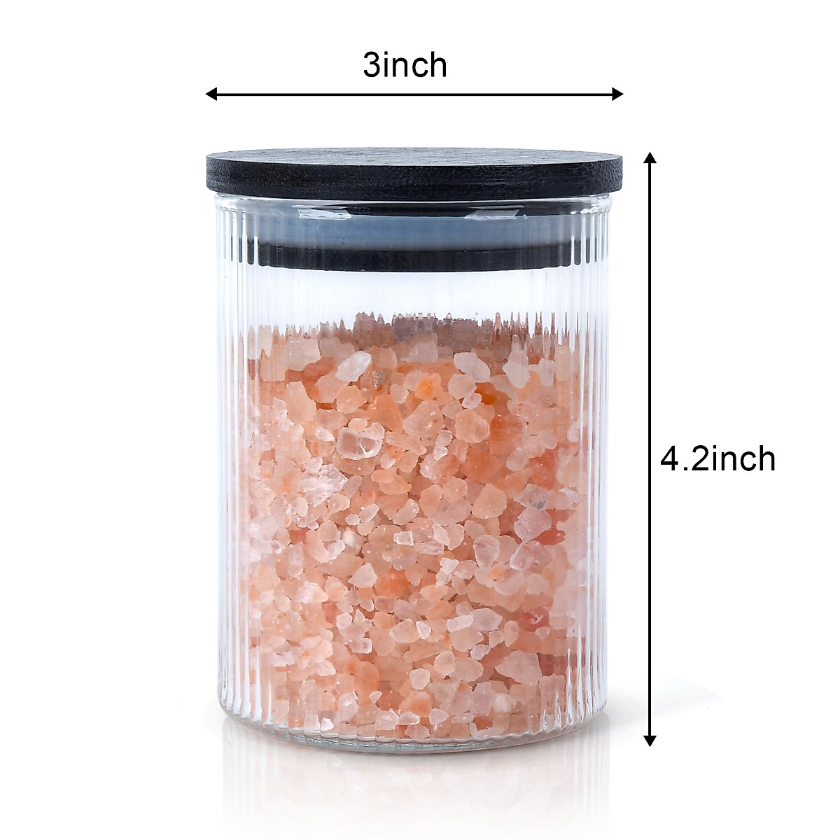 Ribbed Glass Qtip Holder Dispenser Bathroom Jars with Bamboo Lids, Cotton Ball Pad Round Swab Holder for Bathroom Accessories Storage Organizer,Farmhouse Bathroom Decor, Home Decor. (2pcs)