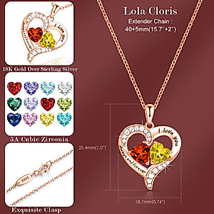 18K Rose Gold Heart Necklace, Birthstone Necklace Jewelry for Women with 2 Birthstones, Customized Gifts for Women Mom Wife Grandma Sister Friend, I Love You Always and Forever, Gold, Cubic Zirconia