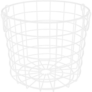 VOSAREA Iron Wire Laundry Hamper Metal Laundry Basket With Handles Round Storage Bin for Towels Books Dirty Clothes Organizer White