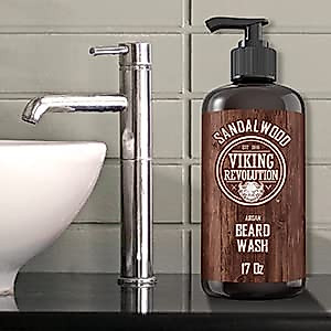 Viking Revolution Beard Wash Shampoo w/Argan & Jojoba Oils - Softens & Strengthens - Sandalwood Scent - Beard Shampoo w/Beard Oil (17 oz Shampoo)