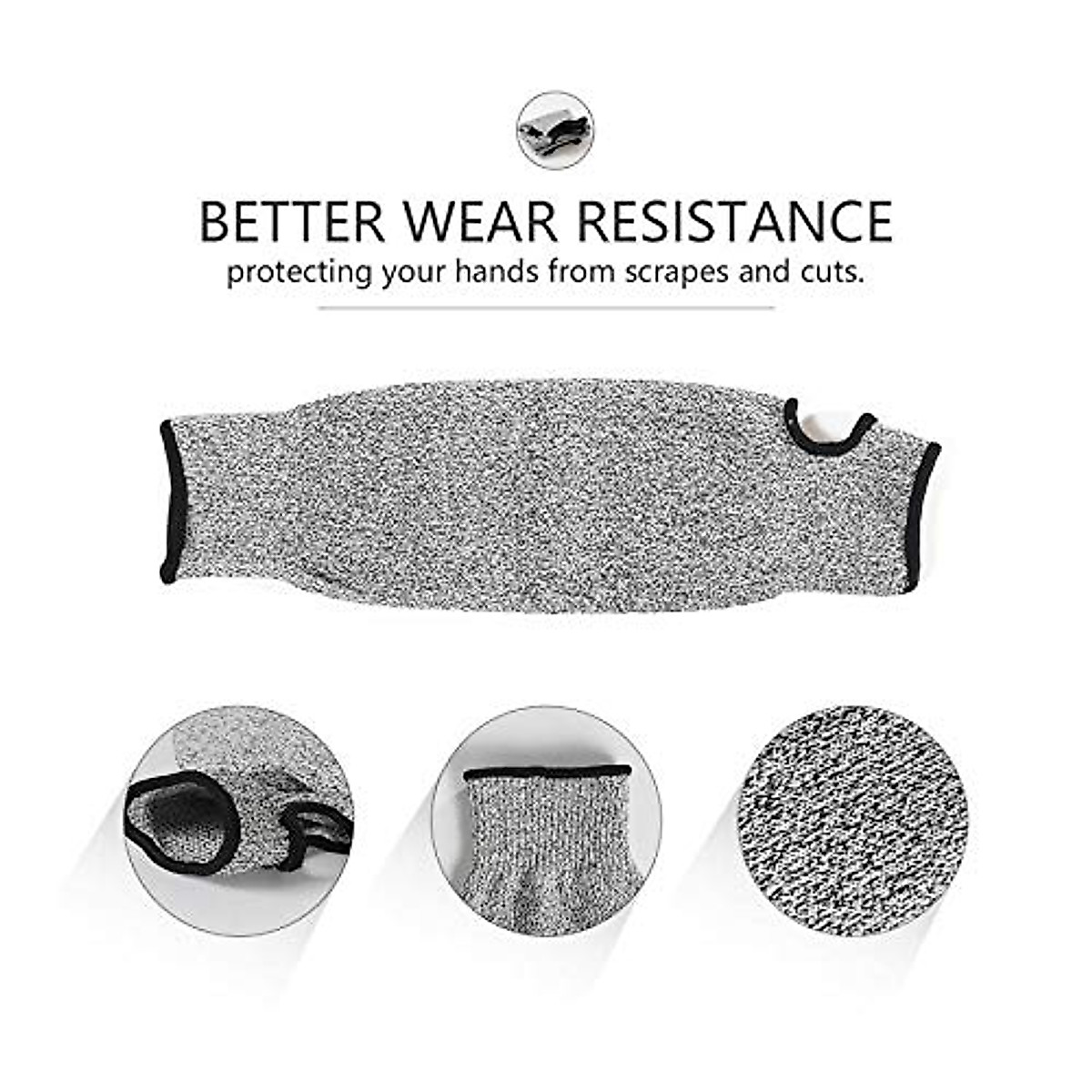 Cut Resistant Sleeves with Thumb Hole, Arm Protection Knit Sleeves, Level 5 Protection, Slash Resistant Safety Protective Sleeves, Grey, 1 Pair