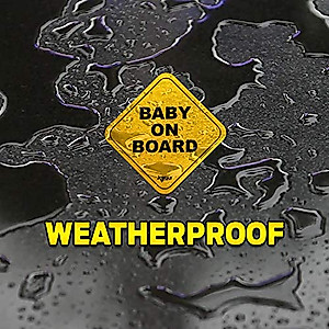 4 Pack - Reflective Safety Baby On Board Car Magnet Signs, 5x5 inch, Waterproof/Weatherproof, Golden Yellow