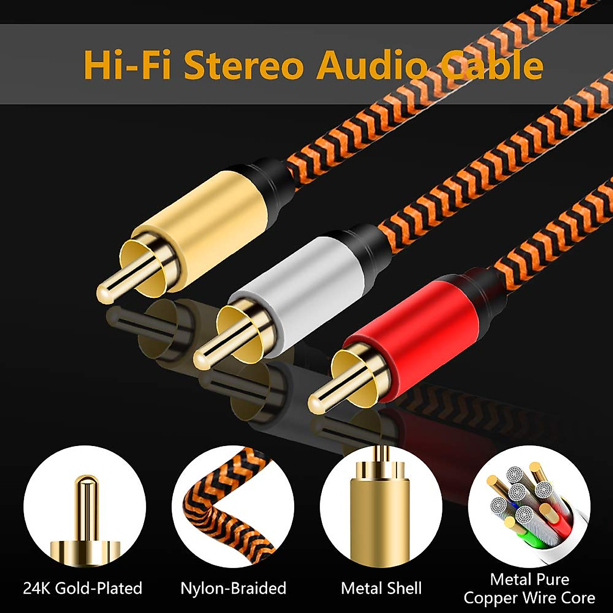 3RCA to 3RCA Cable, LiuTian RCA Cable Gold-Plated [Nylon Braided] [Copper Shell] [Heavy Duty] 3 RCA Male to 3 RCA Male Stereo Audio Cable.