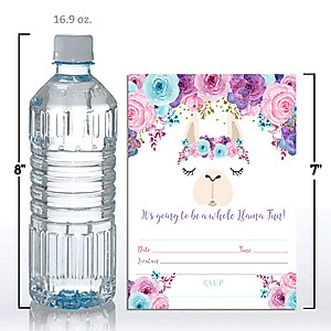 Whole Llama Fun Watercolor Floral Llama Face Birthday Party Invitations, 20 5x7 Fill In Cards with Twenty White Envelopes by AmandaCreation