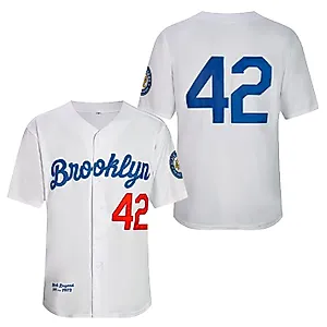Men's Black Legend Baseball Jersey Number 42 Vintage Embroidered Retro Button Down Shirts (White,X-Large)