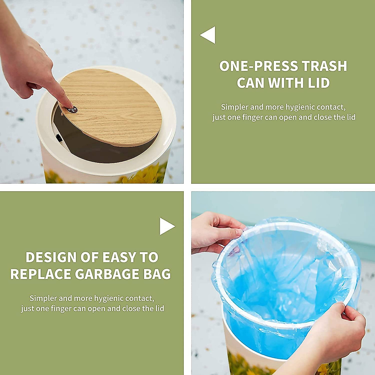 LGCZNWDFHTZ Small Trash Can with Lid for Bathroom Kitchen Office Diaper Sunflower Field Bedroom Garbage Trash Bin Dog Proof Waste Basket Cute Decorative