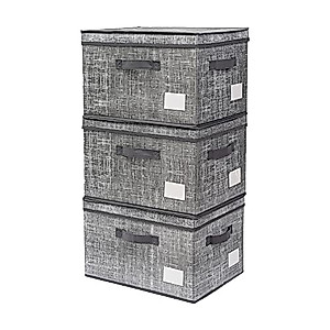 DOVAMY Fabric Storage Bins with Lids, Foldable Decorative Storage Boxes, Shelf Organizer for Closet, Storage Baskets, 15.7”L x 11.8”W x 9.8”H, Light Grey BDR0302