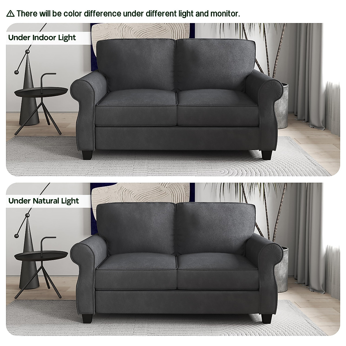 Yattem 56” Loveseat Sofa Couch: Modern Small Dark Gray Velvet Loveseat Sofa Couch - Small Space Saving Modern Upholstered 2 Seater Love Seat Sofa Couch for Living Room Bedroom Apartment Small Space